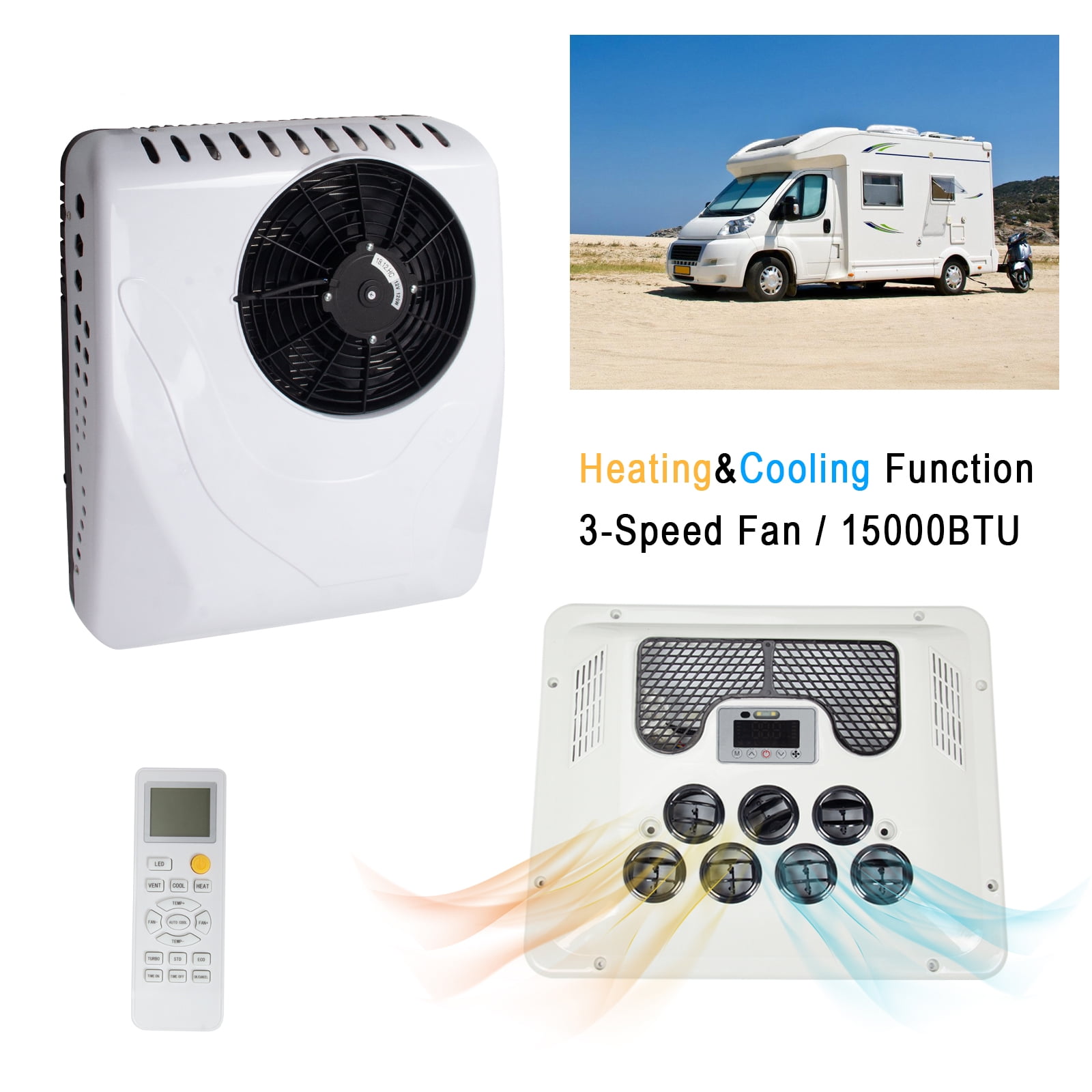 12V 15000BTU Roof Top Electric Air Conditioner AC Unit with Heating ...