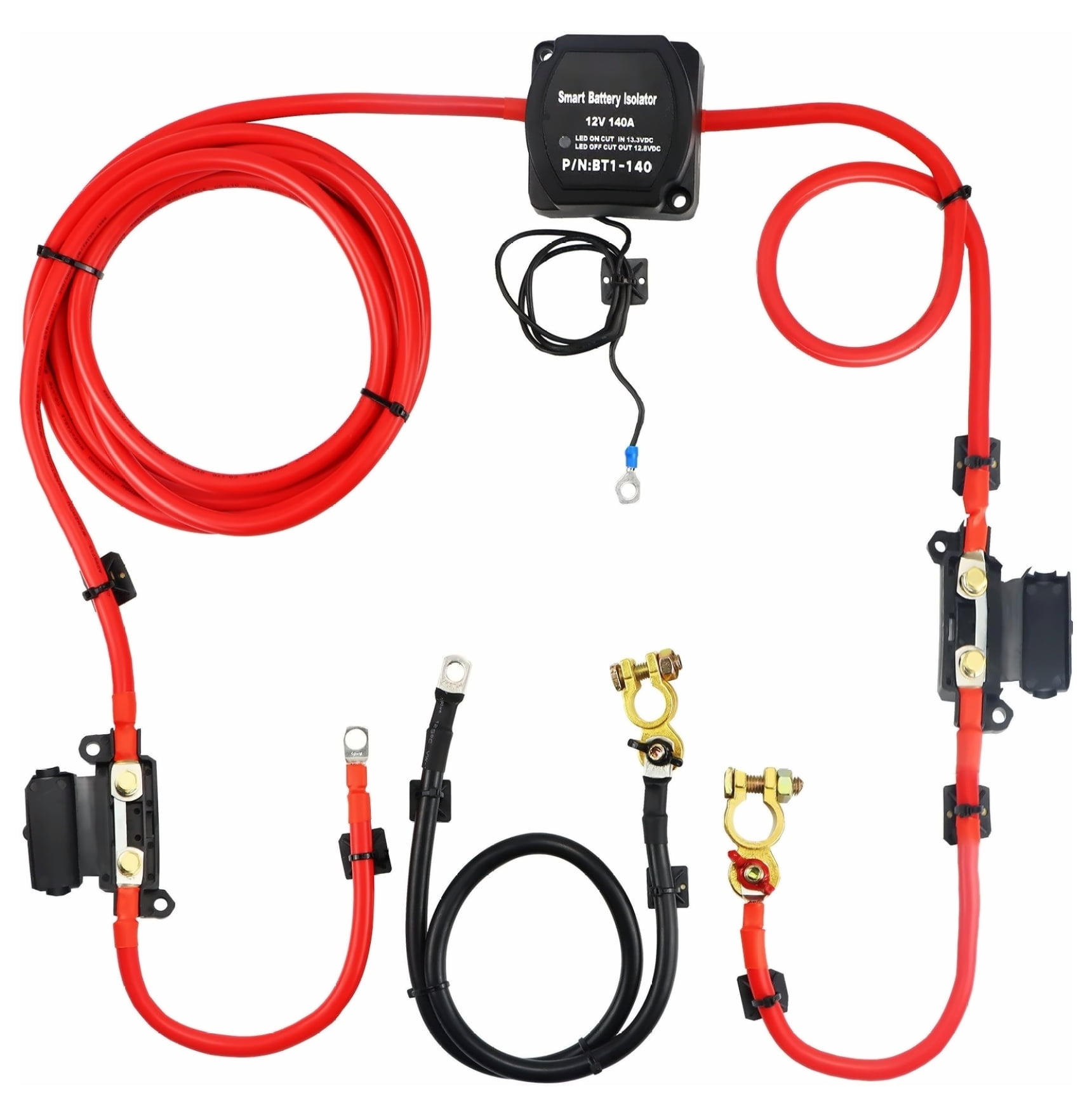 12V 140A Dual Battery Isolator Kit, 6m Auto Split Charge Relay System ...