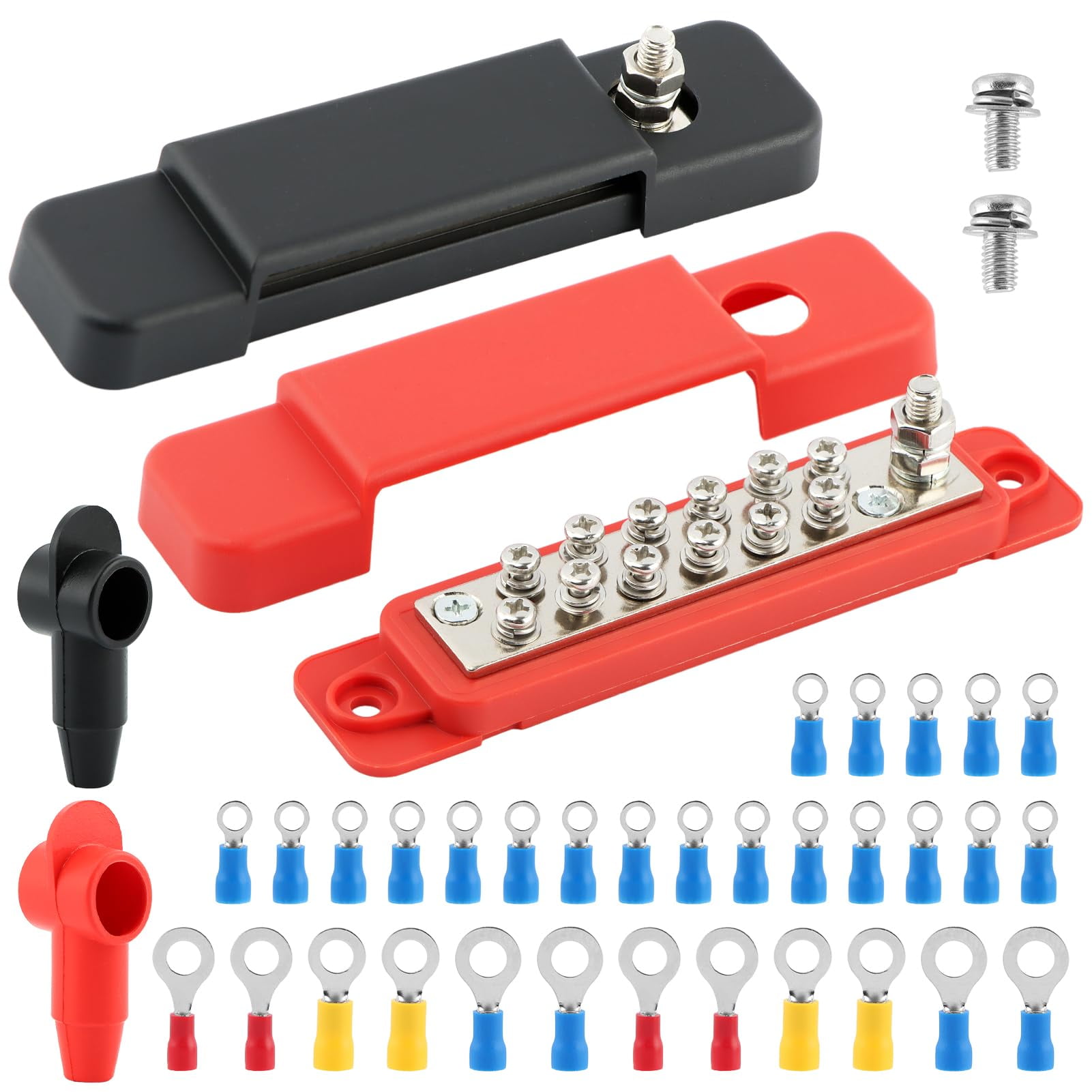 12V 150A Bus Bar Marine 1/4" Power Distribution Block with Cover, 12 Volt DC Battery Busbar ...