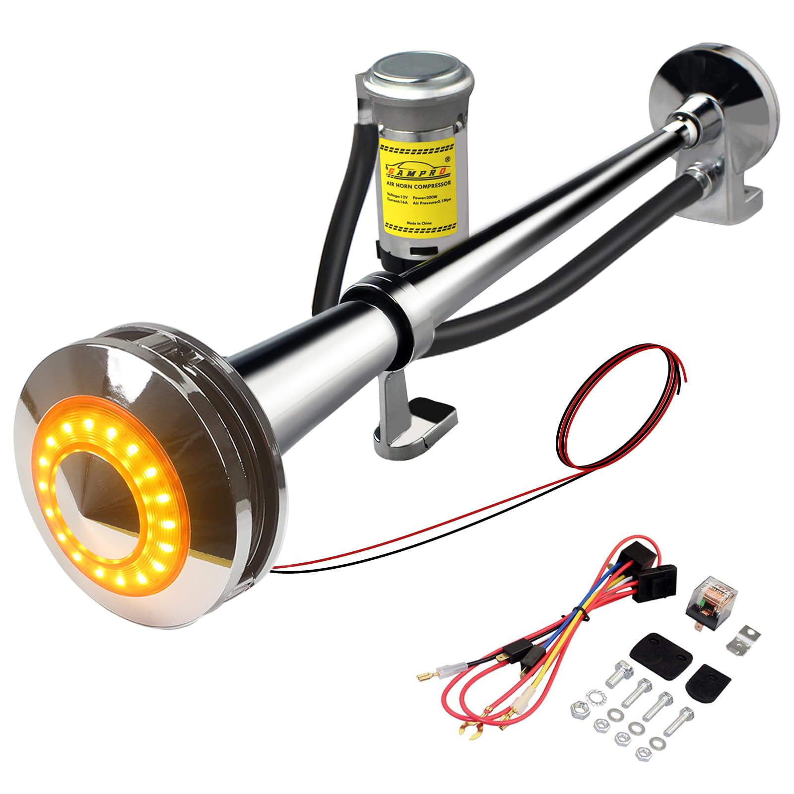 12V 150DB Car Air Horns, 18 Inches Chrome Zinc Single Trumpet Truck Air ...