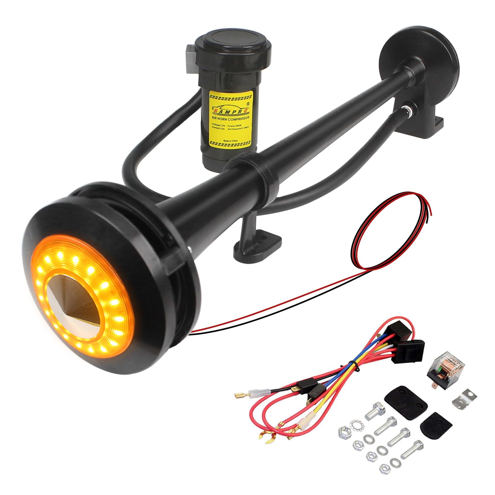 12V 150DB Car Air Horns, 18 Inches Chrome Zinc Single Trumpet Truck Air ...