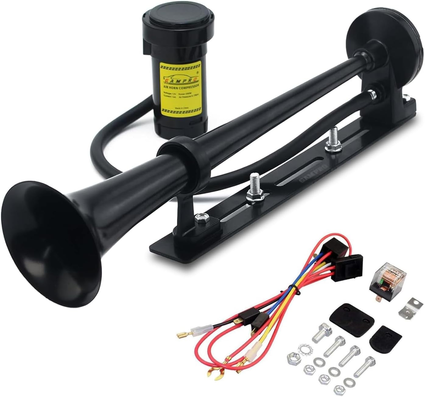 12V 150DB Car Air Horns, 18 Inches Chrome Zinc Single Trumpet Truck Air ...