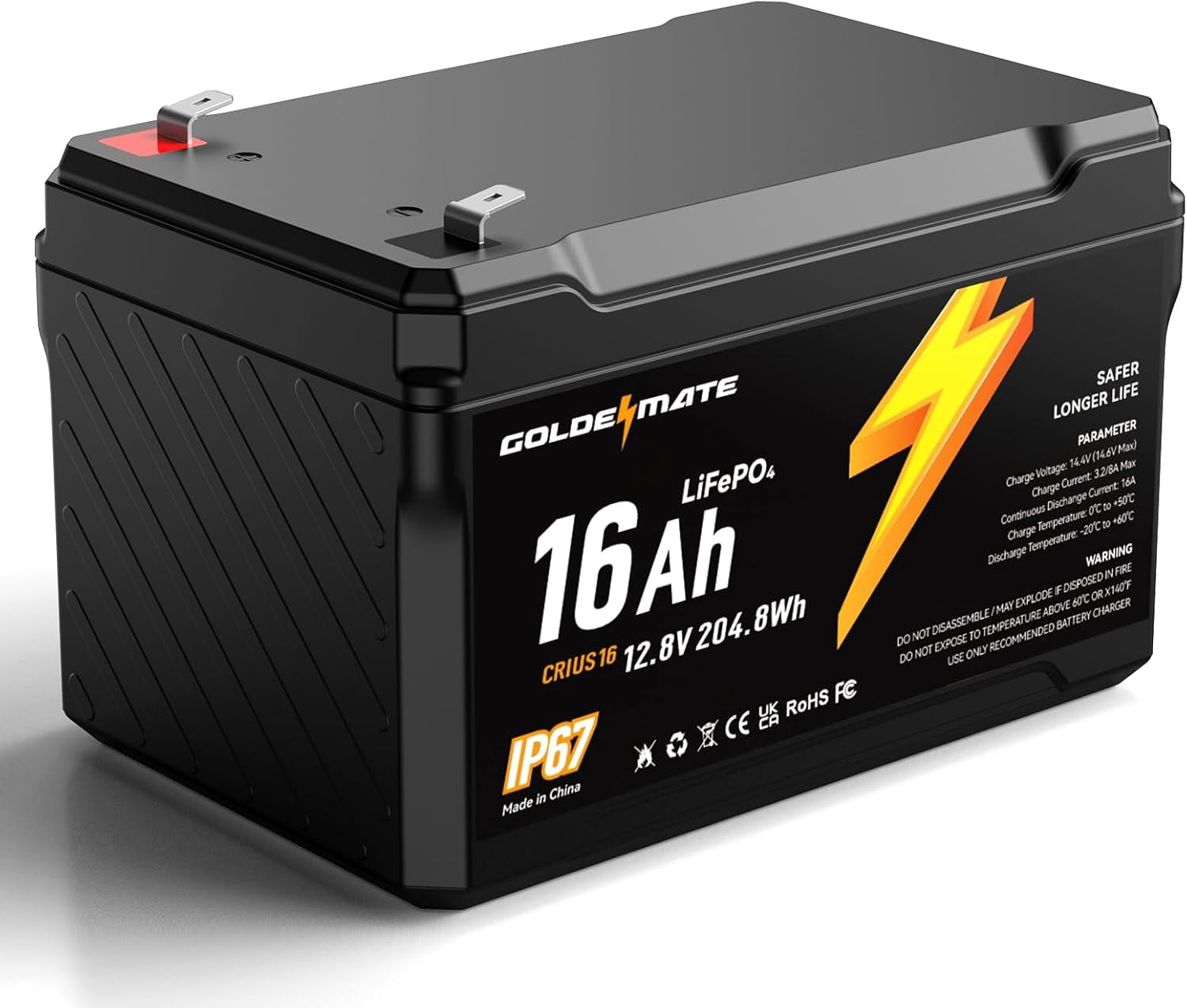 12V 16Ah LiFePO4 Battery, IP67 Waterproof, 12V Lithium Battery w/ 5000 ...