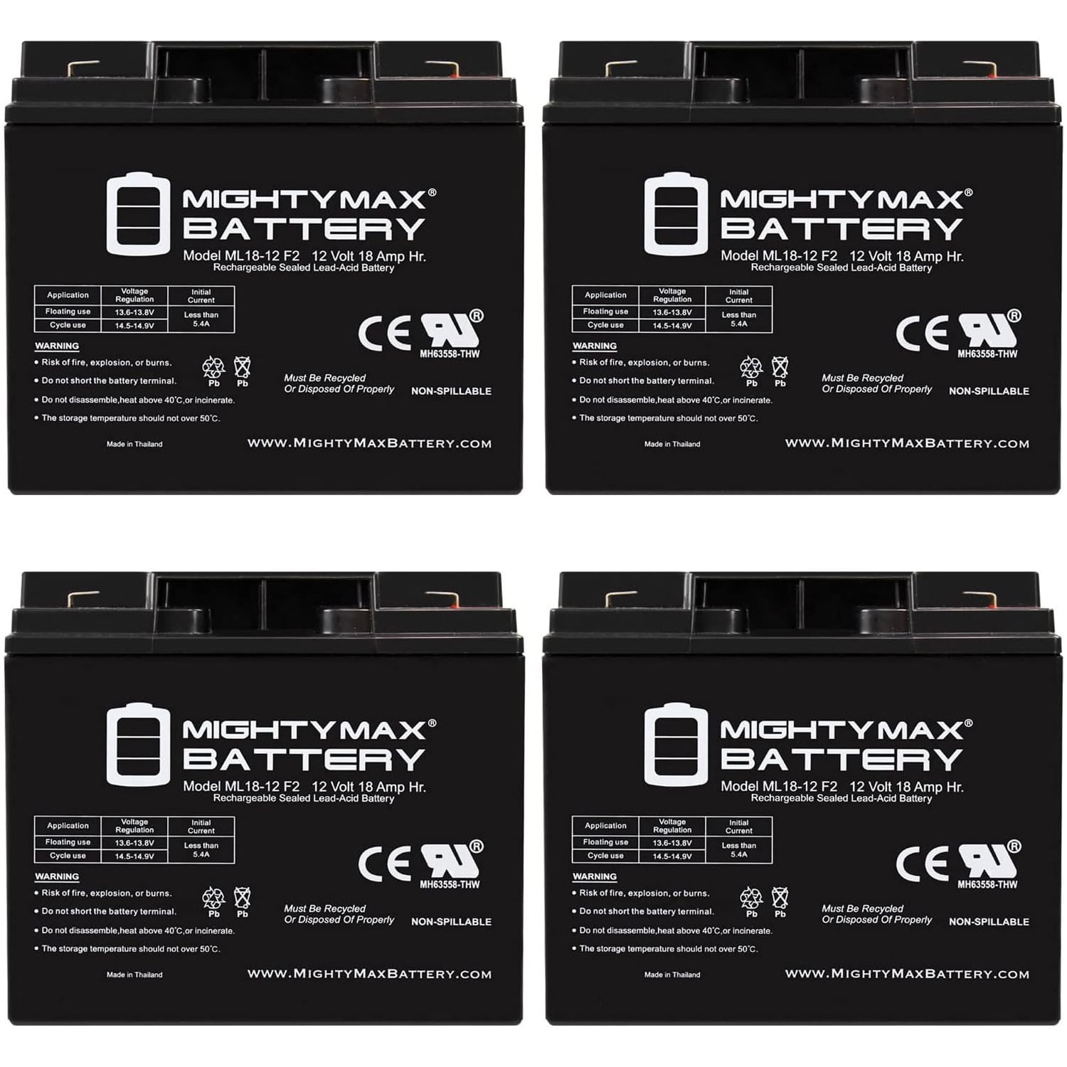 12V 18AH F2 SLA Battery Replaces Bright Way Group BW 12180 - 4 Pack ...