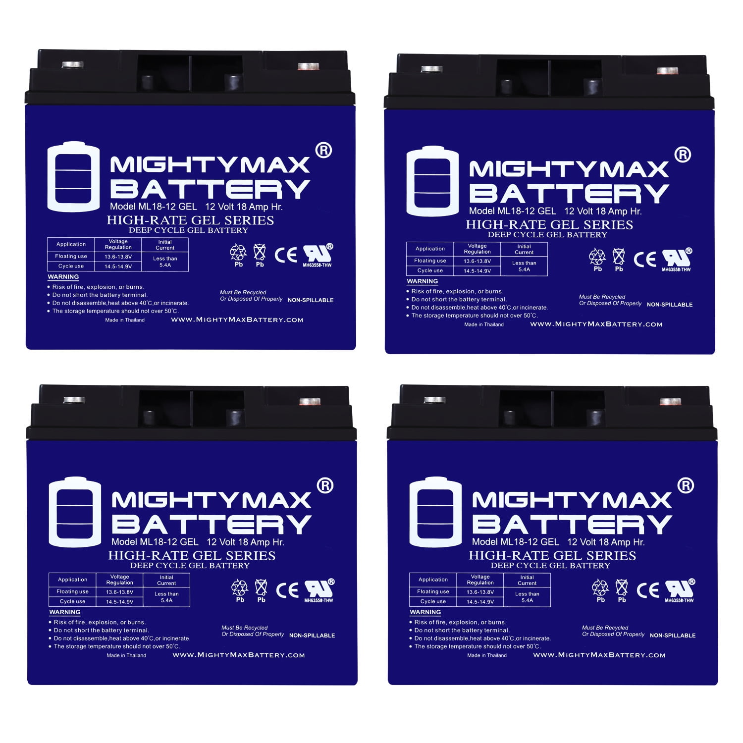 12V 18AH GEL Battery Replacement for Jasco RB12180 - 4 Pack - Walmart ...