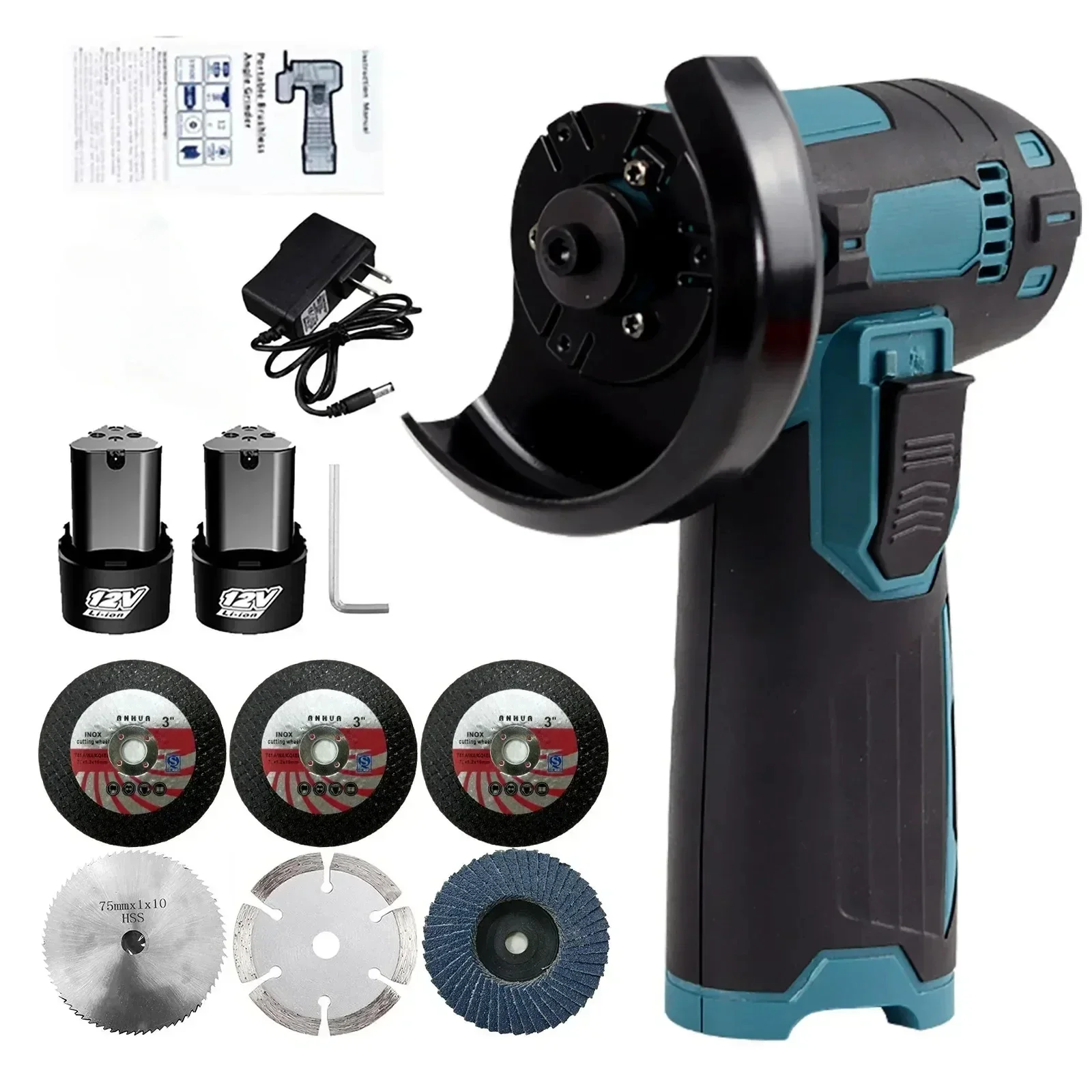 12V 19500rpm Brushless Electric Angle Grinder Cordless Mini Polishing ...