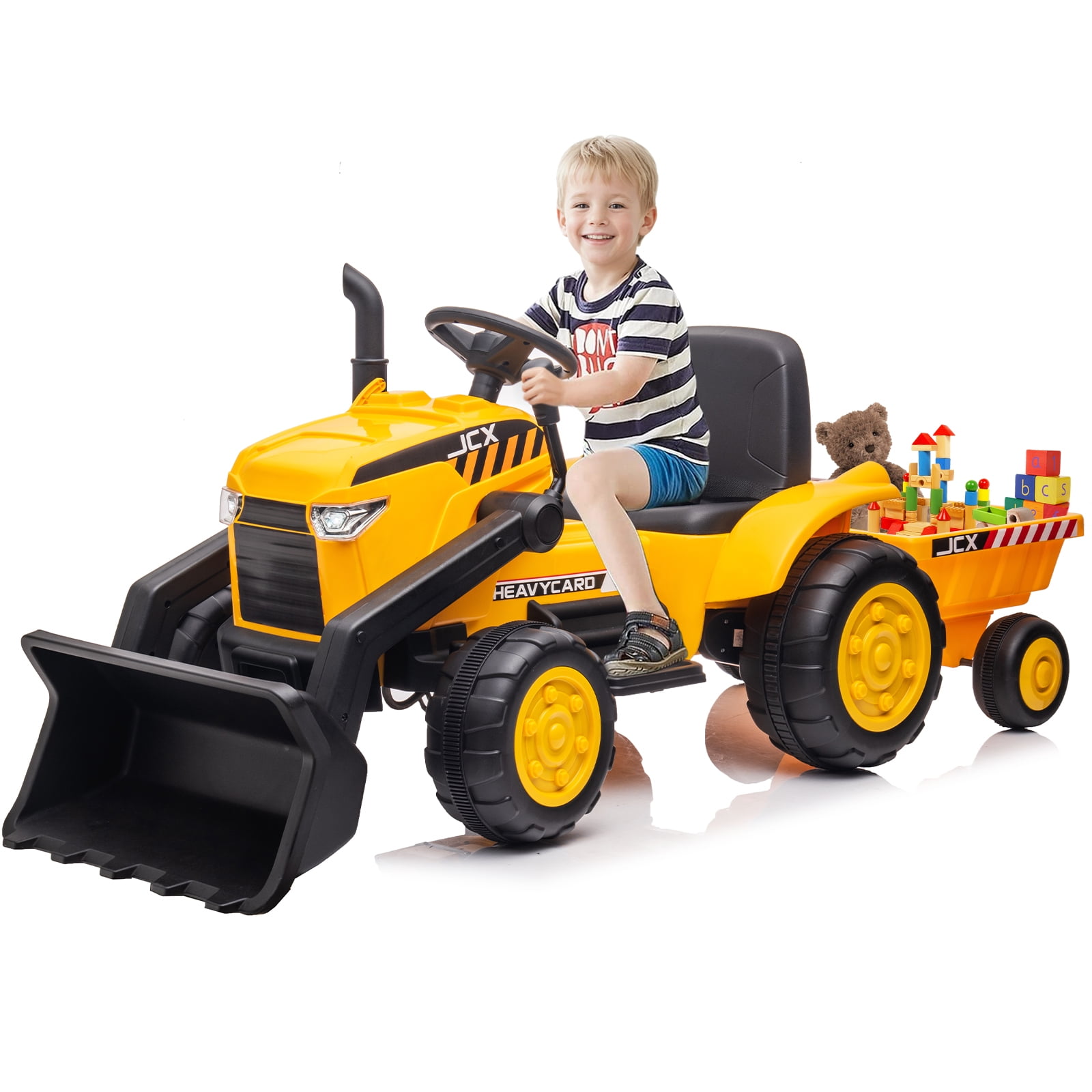 12V 2 in 1 Ride on Tractor Bulldozer Toys for Kids, Battery Powered ...