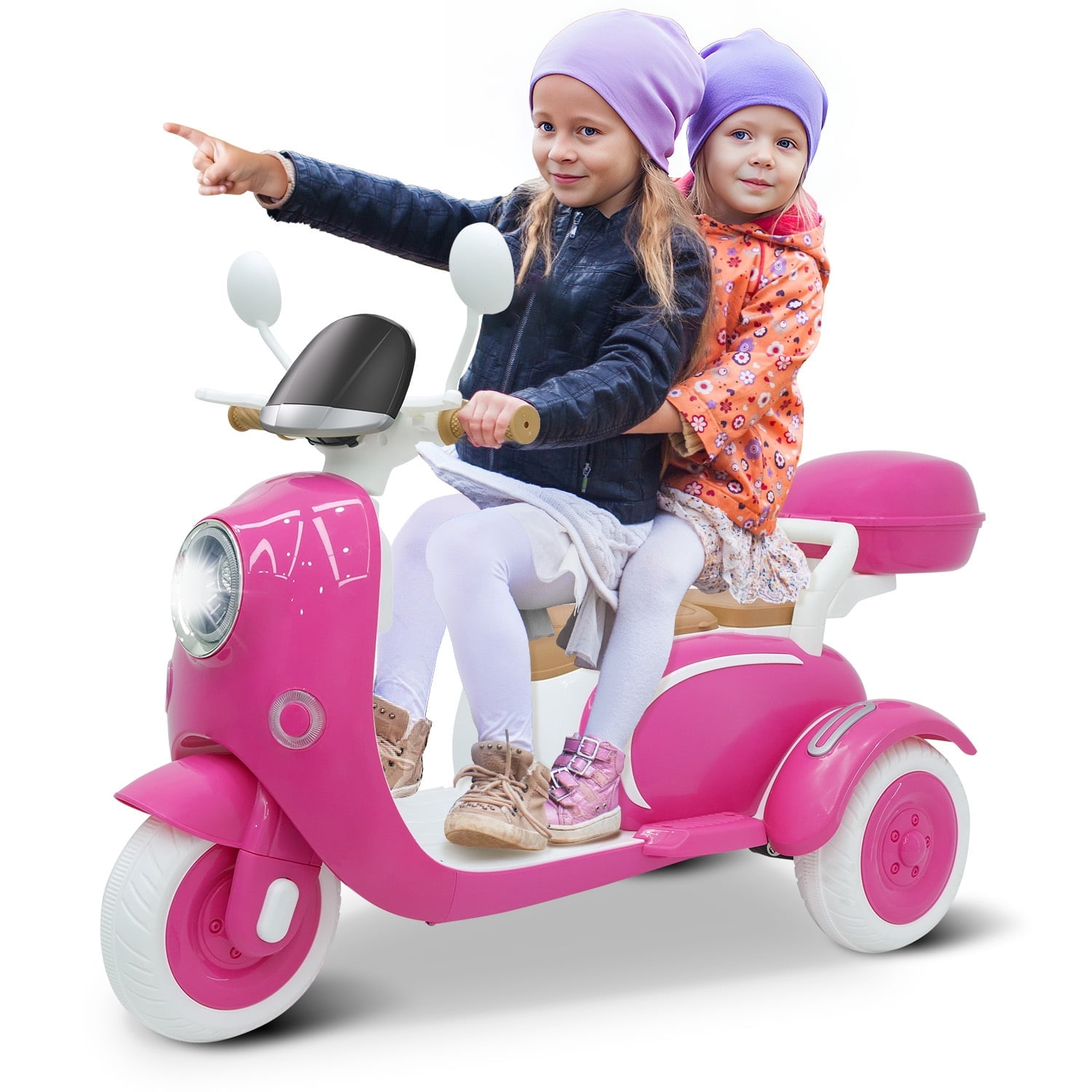 12V 2 Seater Ride on Motorcycle for Kids, Electric Moped Scooter with ...