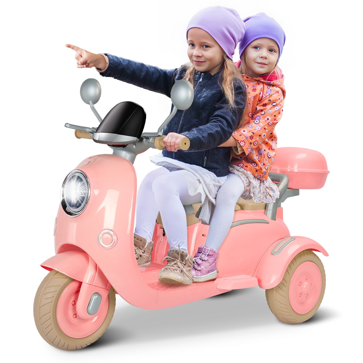 12V 2 Seater Ride on Motorcycle for Kids, Electric Moped Scooter with ...