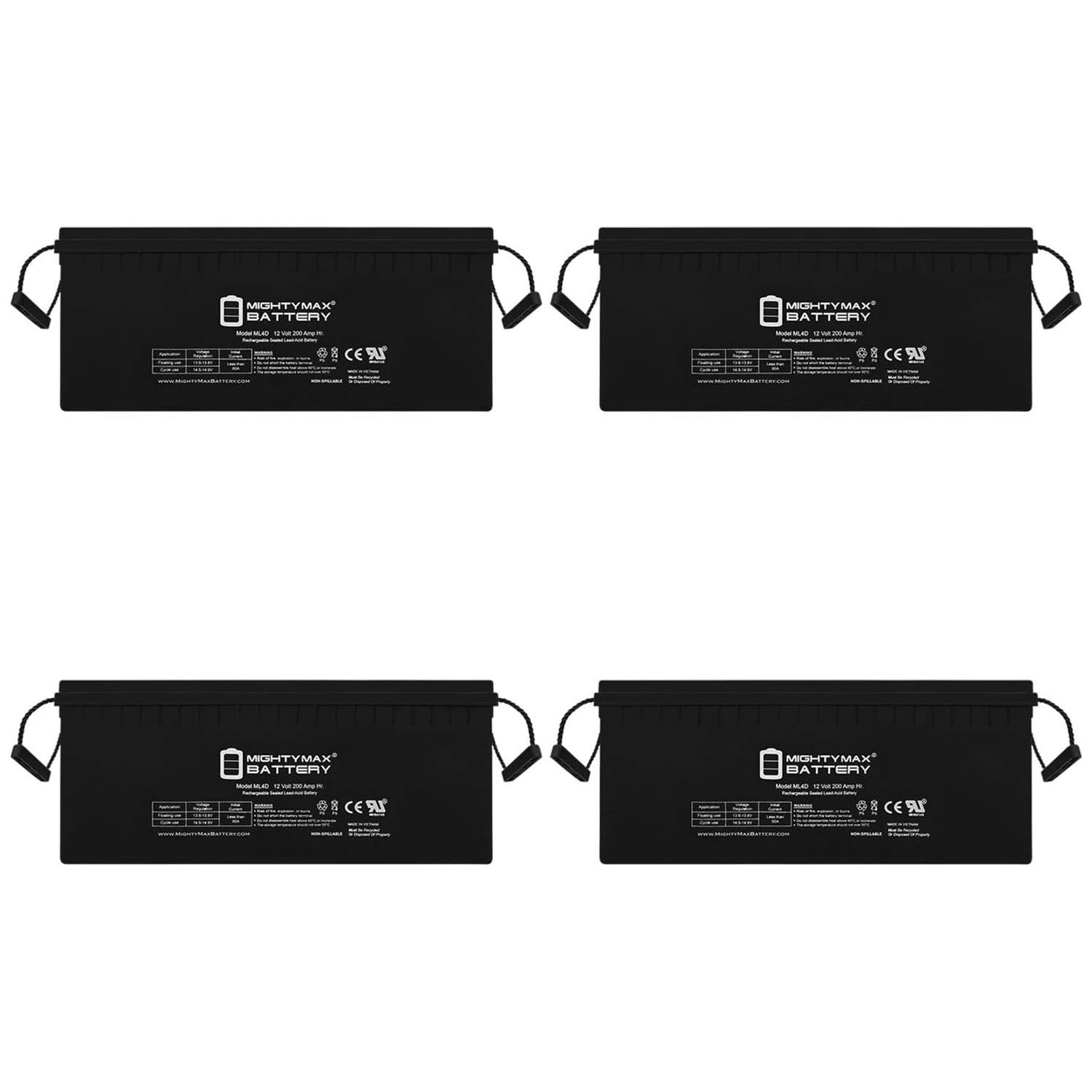 12V 200Ah 4D SLA AGM Battery Replacement for Deka 8G4D - 4 Pack ...