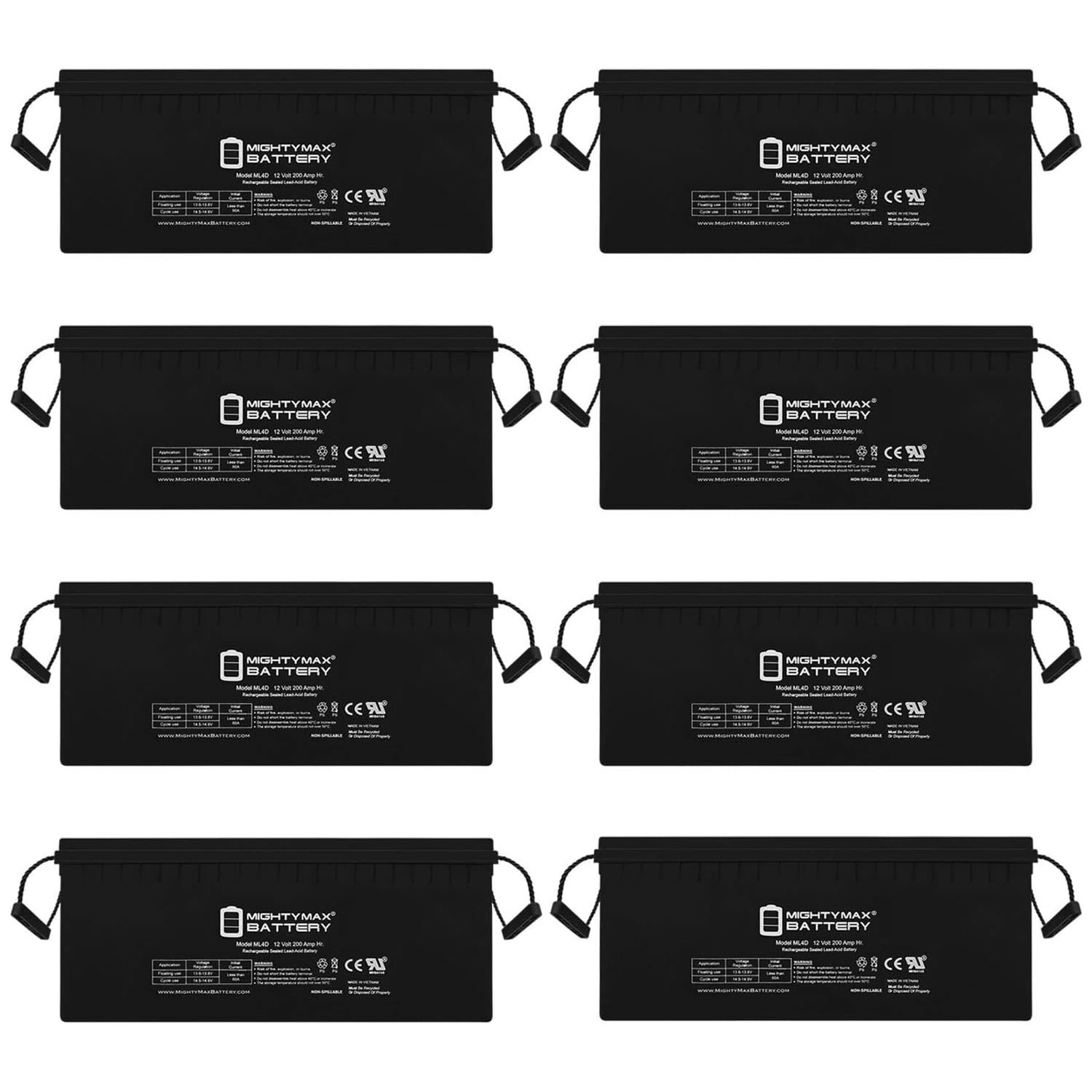 12V 200Ah 4D SLA Battery Replacement for Fiamm FG2M009 - 8 Pack ...