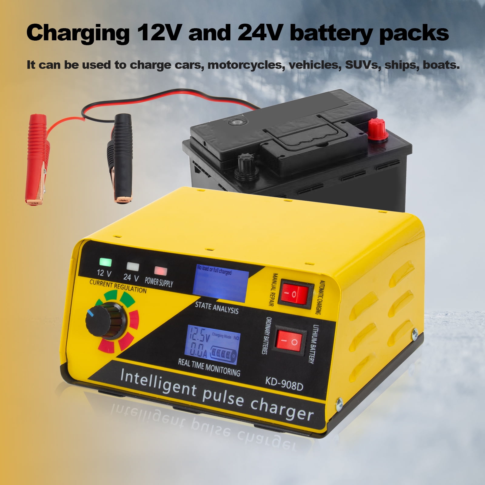 12V/20A 24V/15A Lead-acid Lithium LiFePO4 Car Battery Charger Trickle ...
