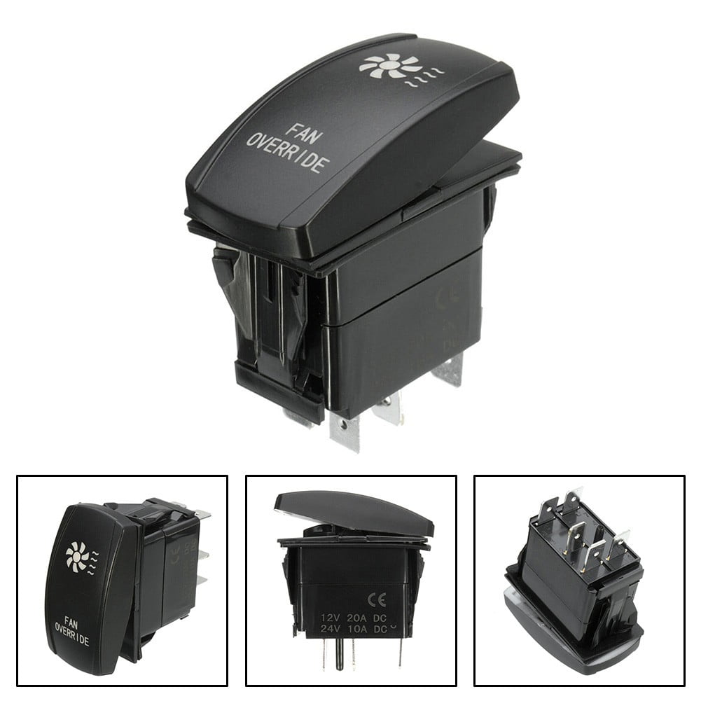 12V 20A 5 Pin Rocker Switch Control Red LED Fan Override For ATV UTV ...