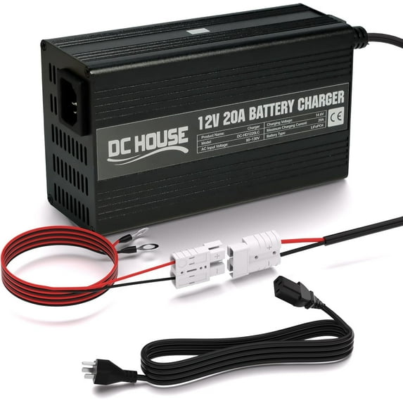 12V 20A Lithium Battery Smart Charger with Battery Quick Connector LED ...