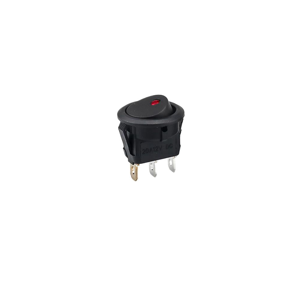 12V 20A Round Rocker Switch with Red LED Light, 3 Pin ON Off Toggle ...