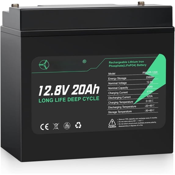 12V 20Ah LiFePO4 Lithium , 2000+ Deep Cycles , for Solar Power, Outdoor ...