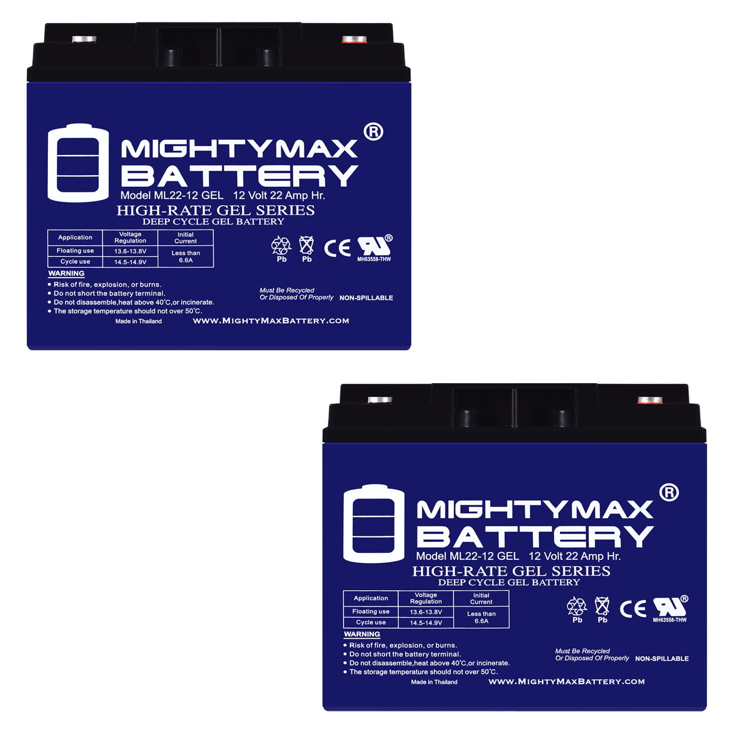 12V 22AH GEL Battery Replaces Light Alarms 8700018 CE15CK - 2 Pack ...