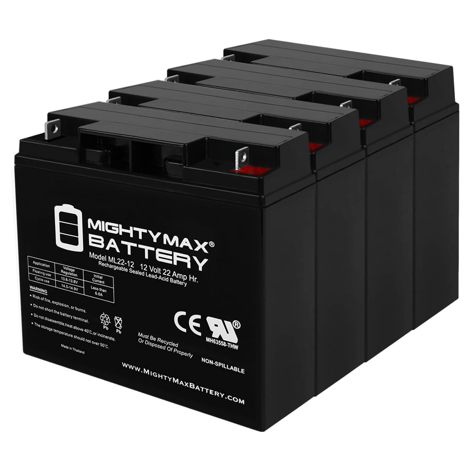12V 22AH SLA Battery for CAT CJ3000 2000 Peak Amp - 4 Pack - Walmart.com