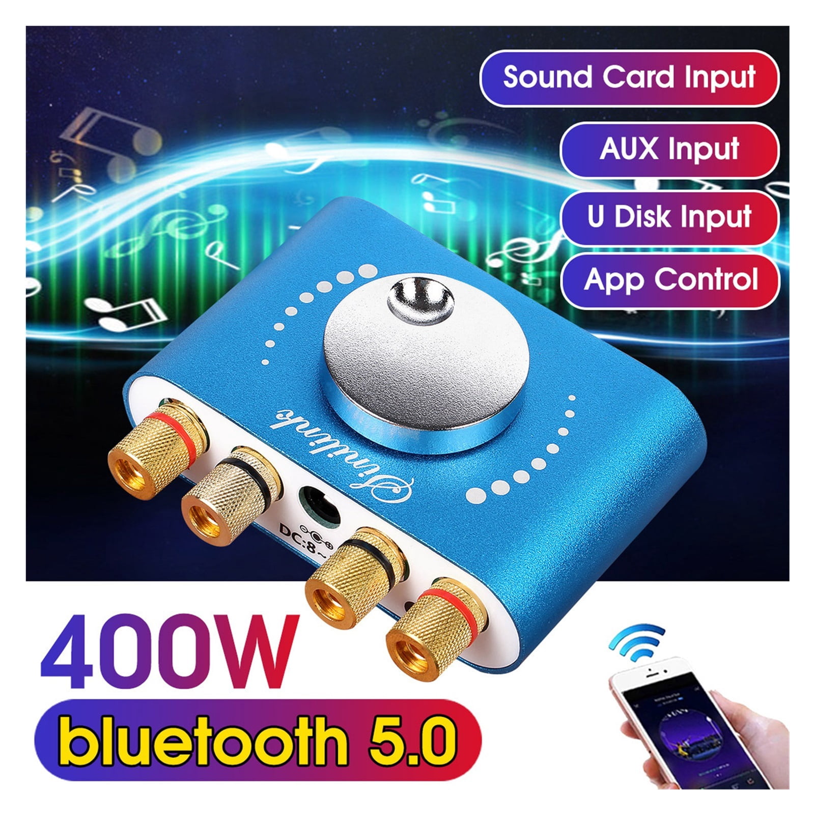 12V/24V 200W+200W 2 CH Mini Bluetooth 5.0 HiFi Digital Amplifier Stereo ...