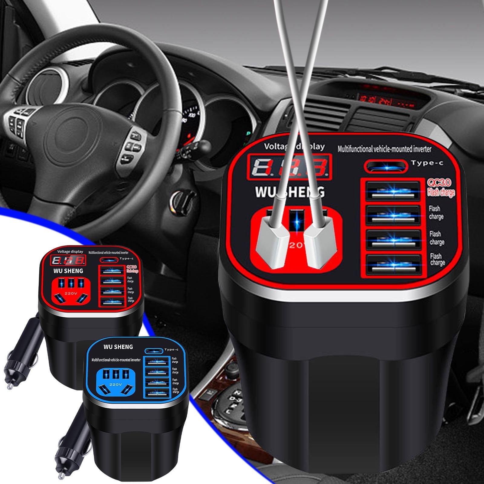 12V/24V to 220V Car Truck Inverter Converter Charger, Portable Multi ...