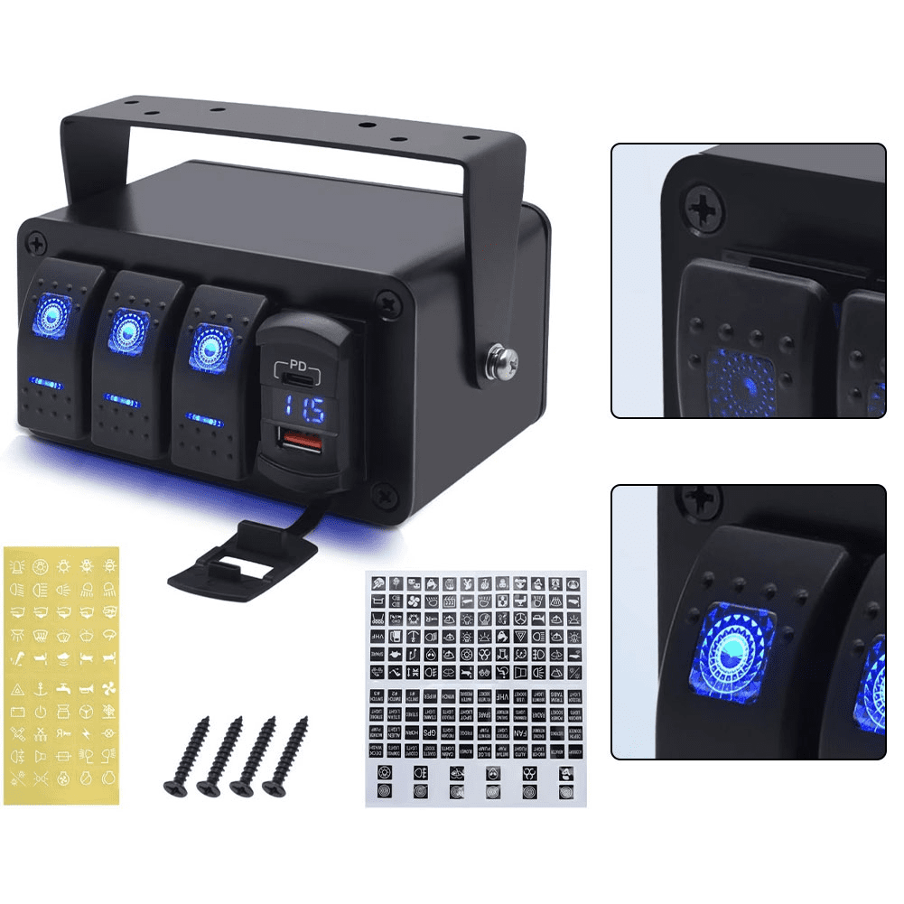 12V/24V 3 Speed Boat Switch Panel With Digital Voltmeter For Car Rv ...