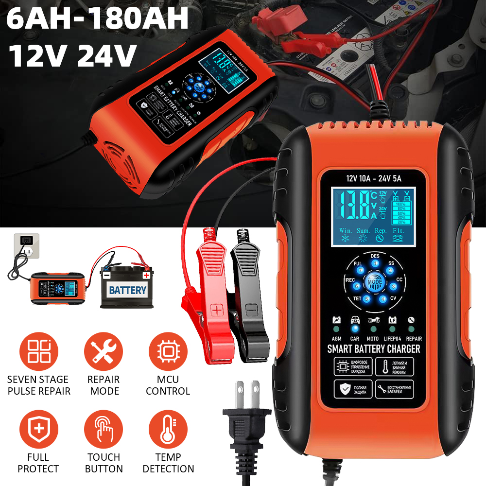12V/24V Car Battery Charger, Seven-Stage Battery Charger Automotive ...