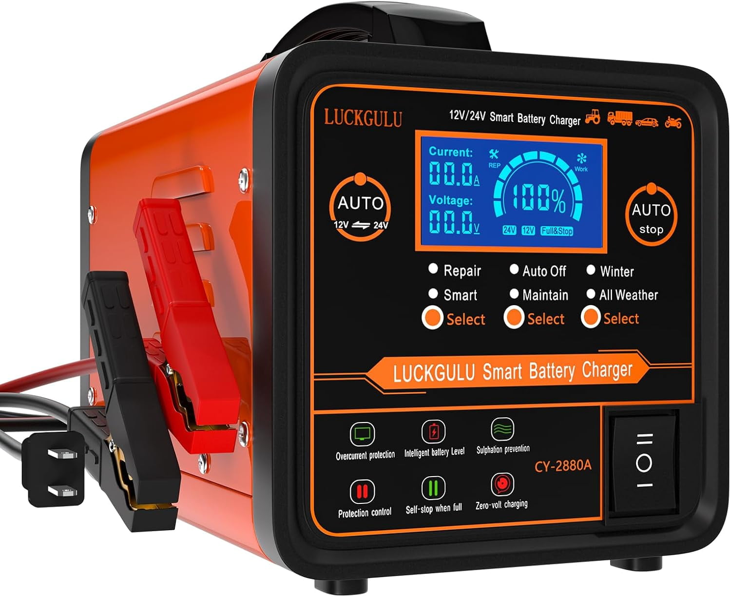 12V/24V Car Battery Chargers Heavy Duty, 0-20A Automatic Battery ...