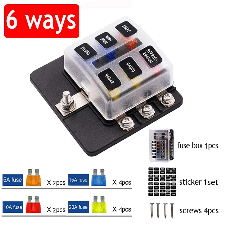 12V 24V Car Blade Fuse Box Holder 12/6 Ways Modified Fuse Box Terminal ...