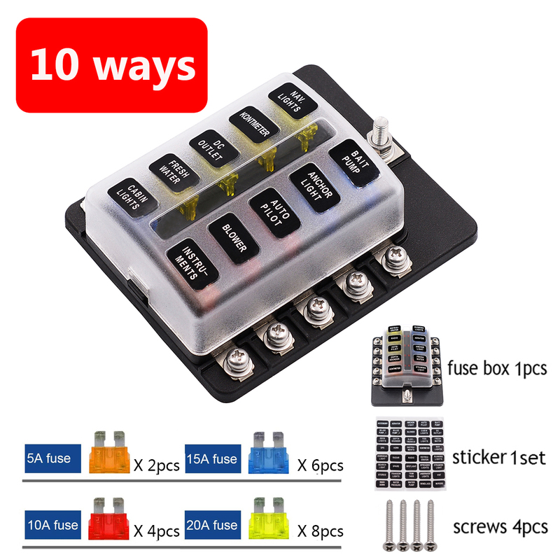 12V 24V Car Blade Fuse Box Holder 6 8 10 12 Ways Modified Fuse Box ...