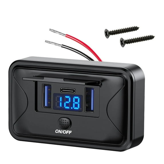 12V-24V Dual USB QC3.0 & PD Car Fast Charger Socket Power Outlet On-Off ...