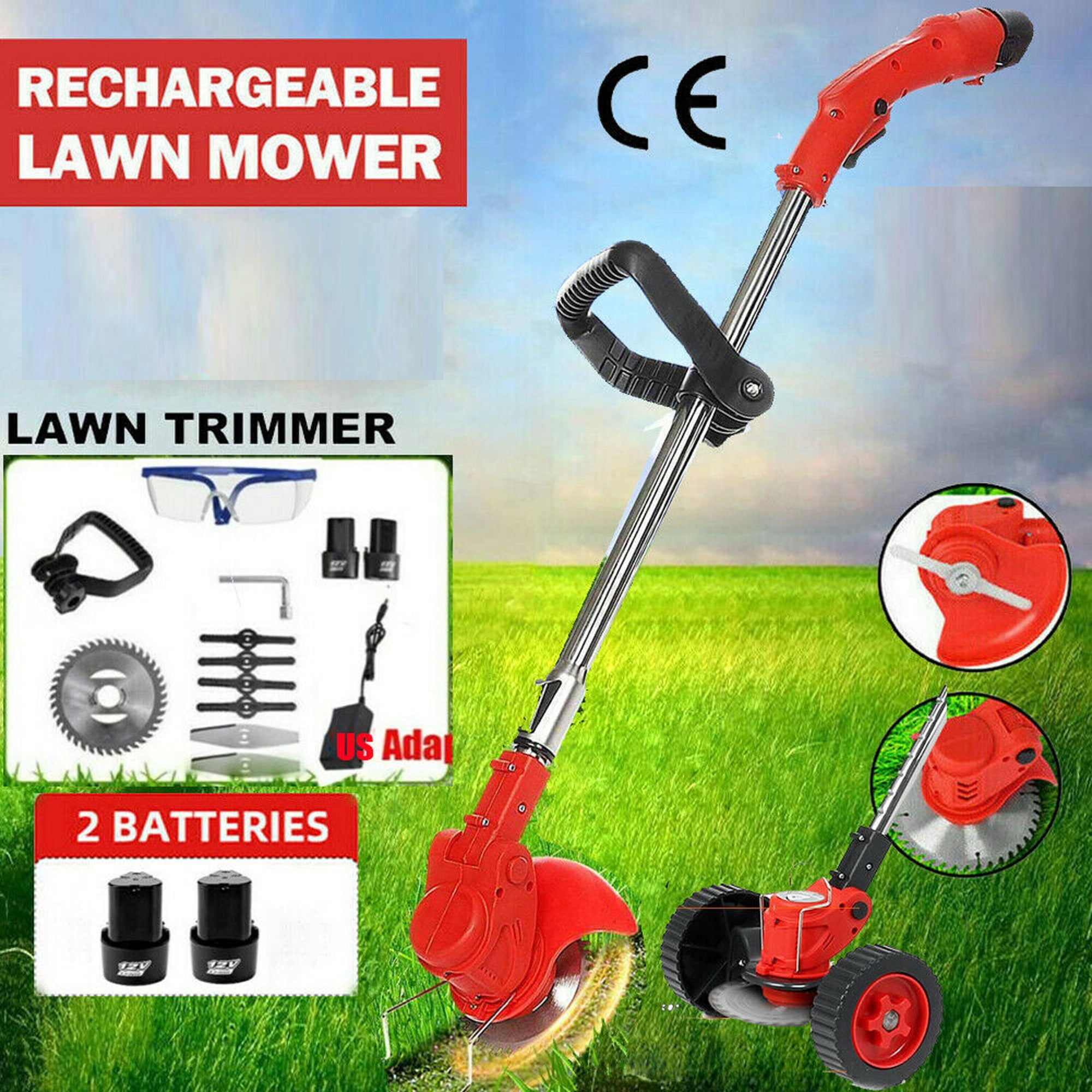 Wheeled Power Push Lightweight 12V/24V Electric Lawn Mower, Weed Eater ...