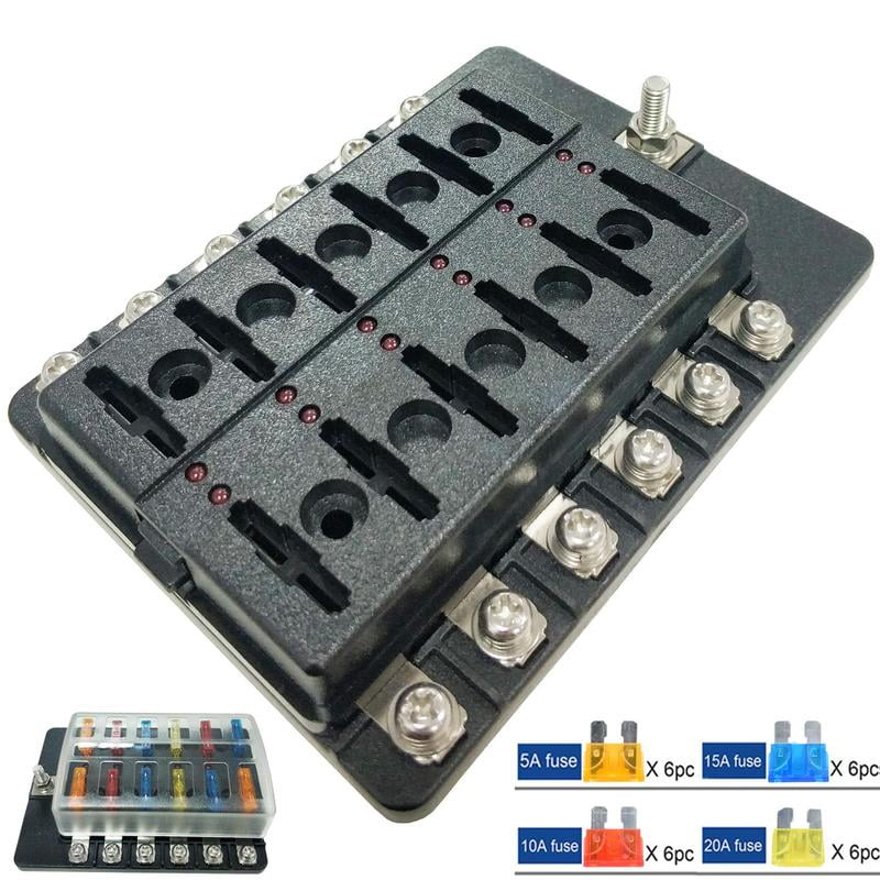 12V~24V Fuse Box Holder With 12 Way Blade Fuse Holder Block & Warning ...