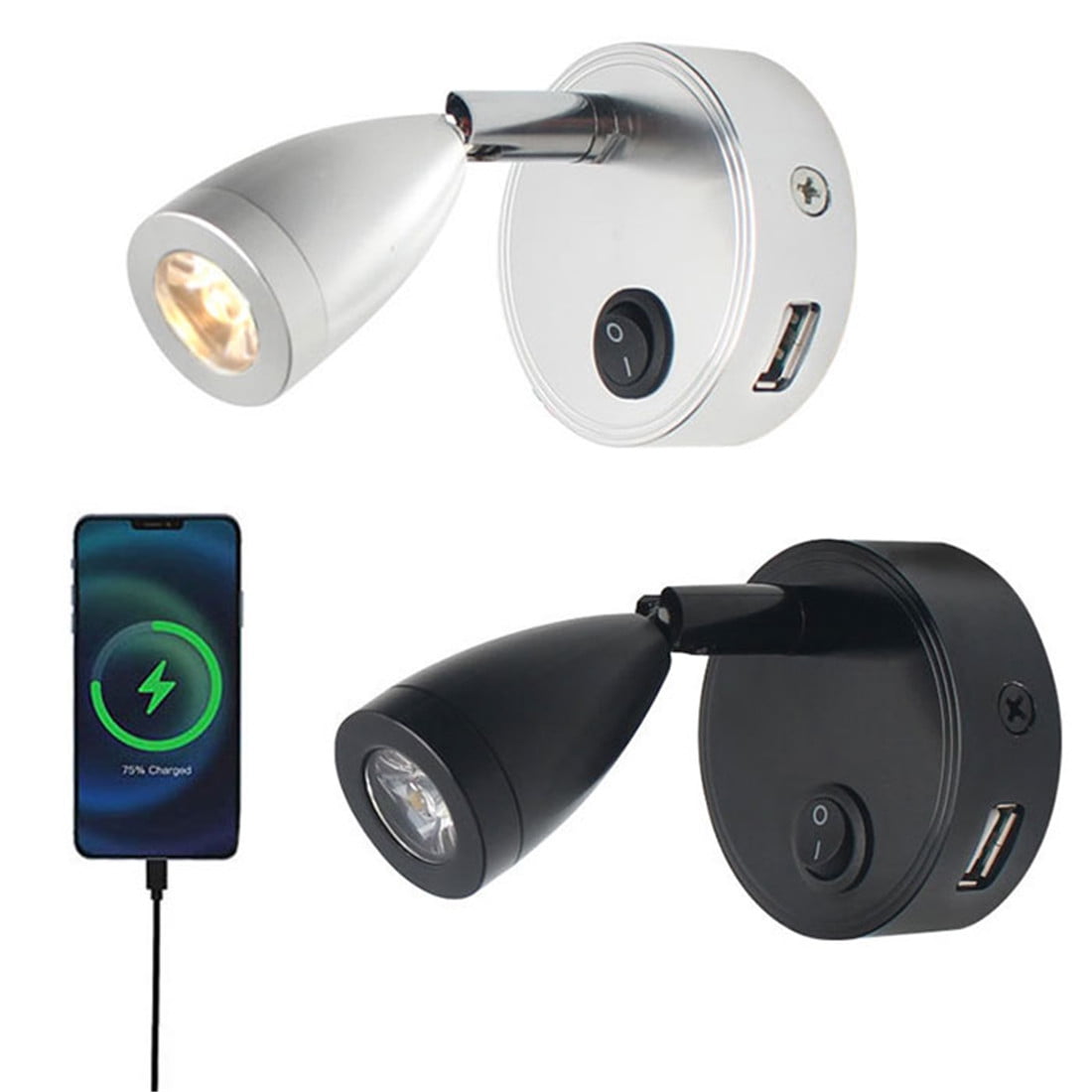 12V 24V Reading Light LED RV Interior 2W with USB Port 5V 2A Swith ...