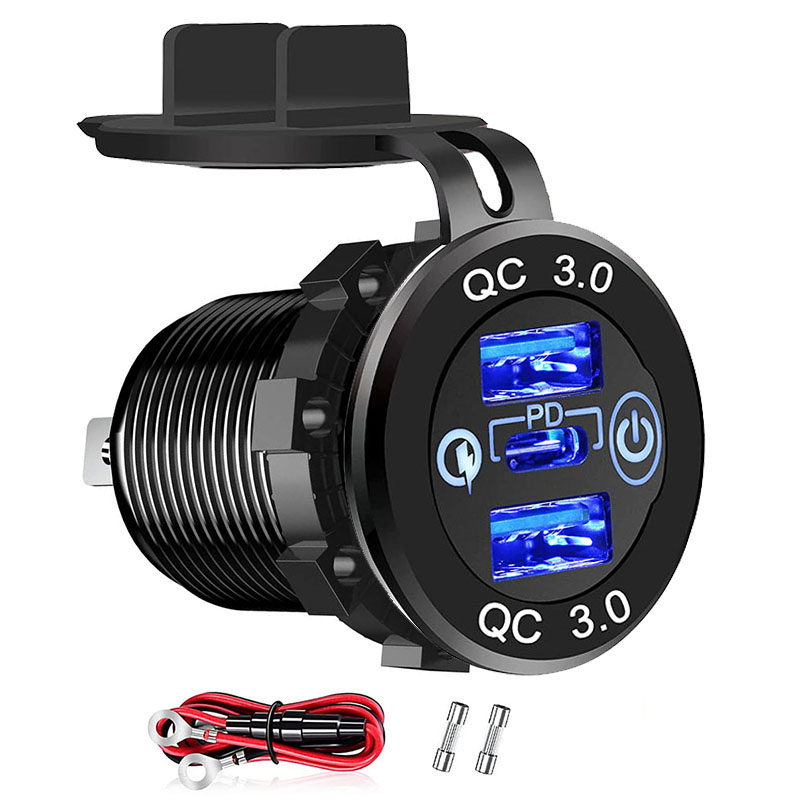 12V/24V Triple USB C Car Charger Socket USB Outlets PD & 18W QC3.0 ...