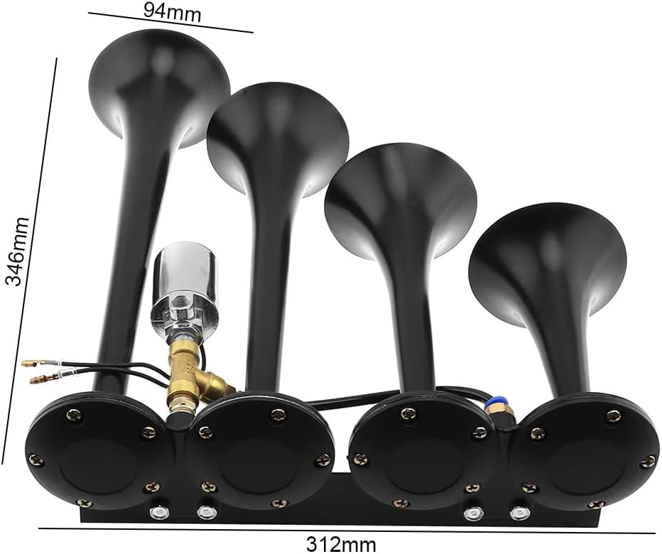 12V/24V Truck Train Air Horn 185dB Super Loud Four Trumpet Chrome Kit ...