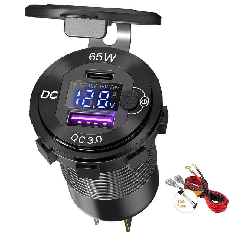 12V/24V USB Car Charge 83W PD Type-C Fast Charging Outlet Laptop Socket ...