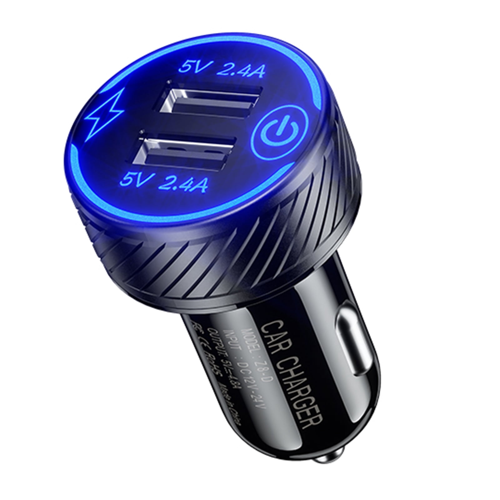 12V-24V USB Car Charger with Blue LED & for Touch Switch 5V USB Dual ...