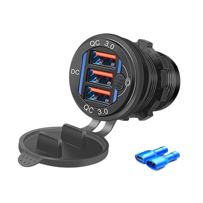 12V/24V USB Outlet 78W 3 Ports Car Charger Socket Dual 30W PD Type C ...