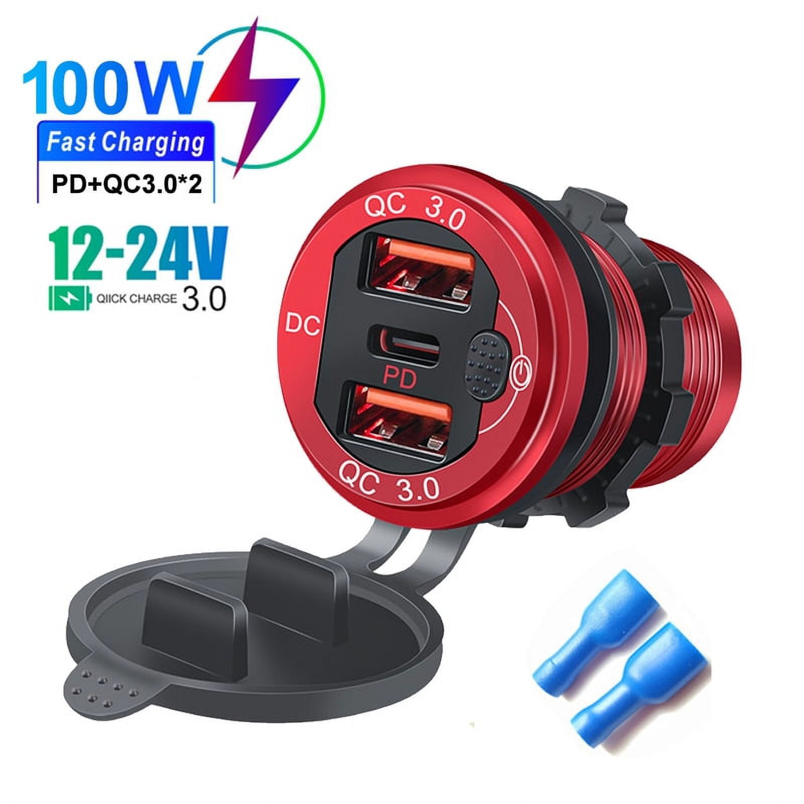 12V/24V USB Type-C Multiple Car Charger Socket PD3.0 & QC3.0 Ports ...