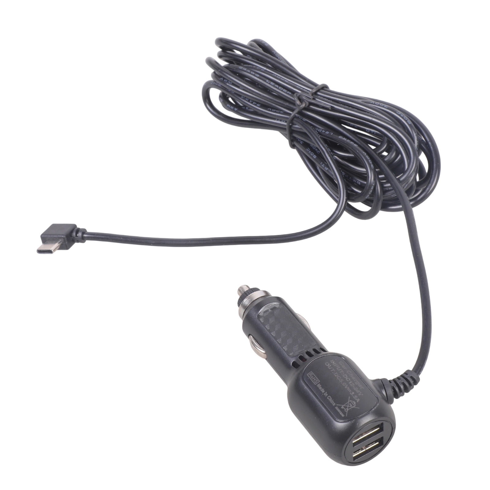 12V 24V Vehicle Charging Double USB Port 342cm Angled USB C Cable ...