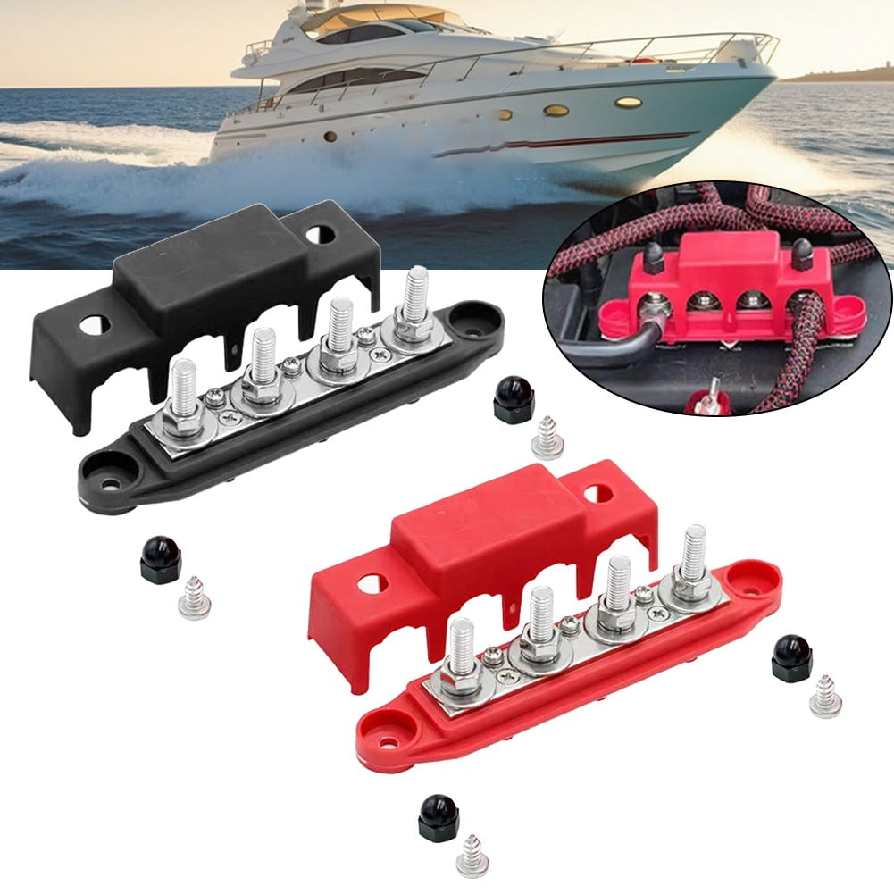 12V 250A 4 Post Busbar Bus Bar Power Distribution Block W/ Cover 5/16" Black M8 Mingyiq Inc ...