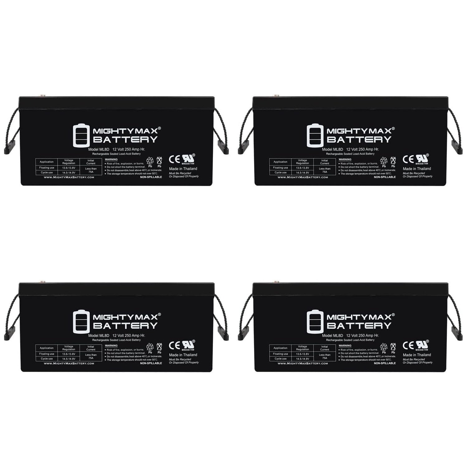 12V 250Ah SLA Battery Replaces Haulpak CFA-20 76-80 935CCA - 4 Pack ...