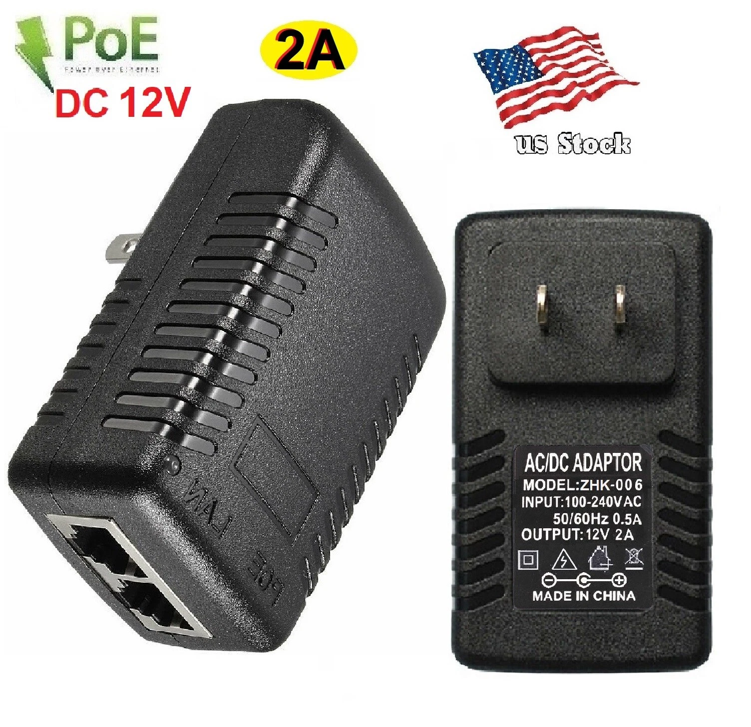 12V 2A (24W) Poe Injector Power Over Ethernet Adapter 802.3Af Ip Phone ...