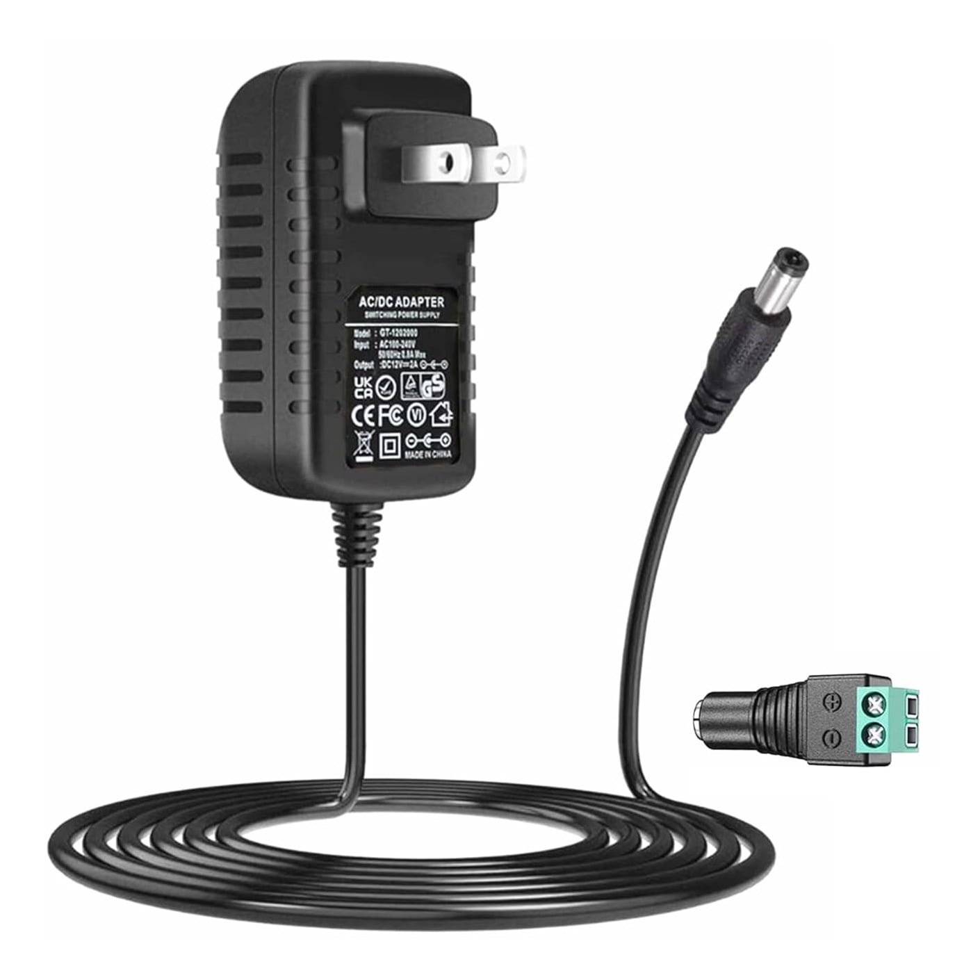 12V 2A 24W Power Supply AC Adapter, AC 100-240V to DC 12 Volt ...