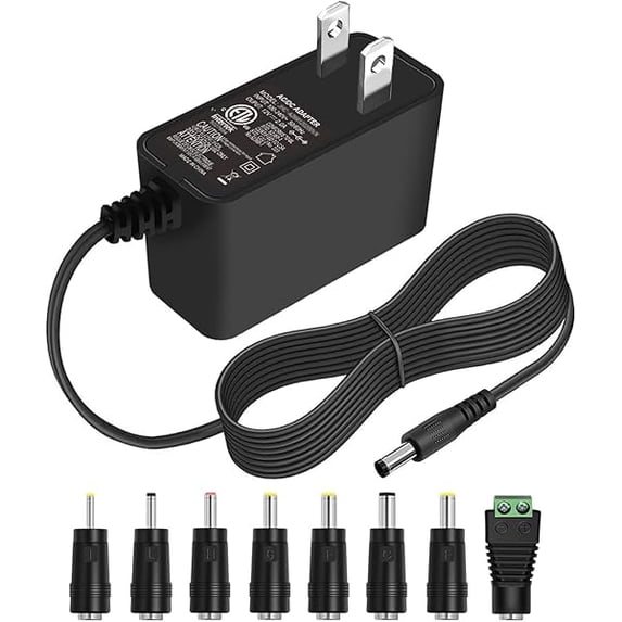 12V 2A AC Adapter, Replacement Power Supply with 8 Tips, 12 Volts ...