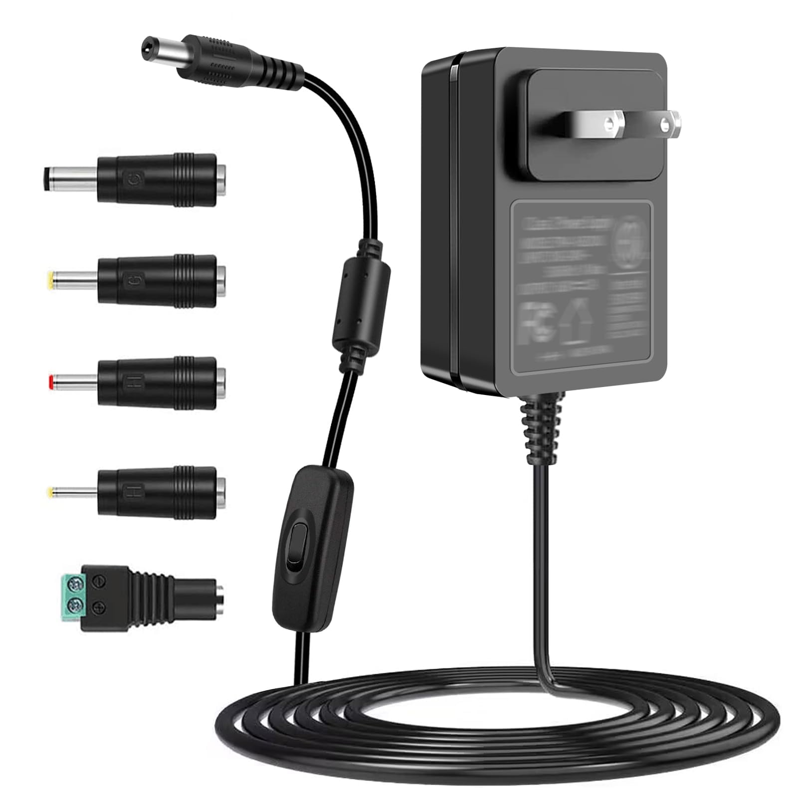 12V 2A DC Power Supply AC Adapter Cord with Switch, 100-240Vac to DC 12 ...