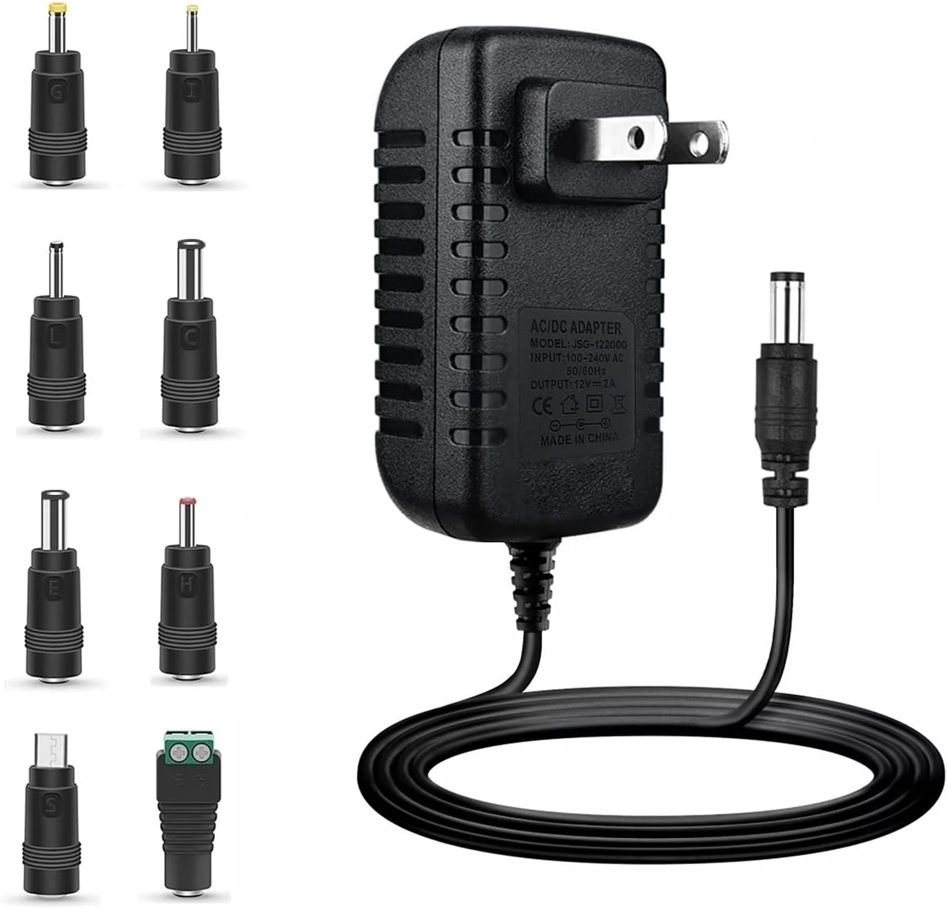 12V 2A Power Supply, Universal Adapter With 8 Selectable 1 Pack, Black ...