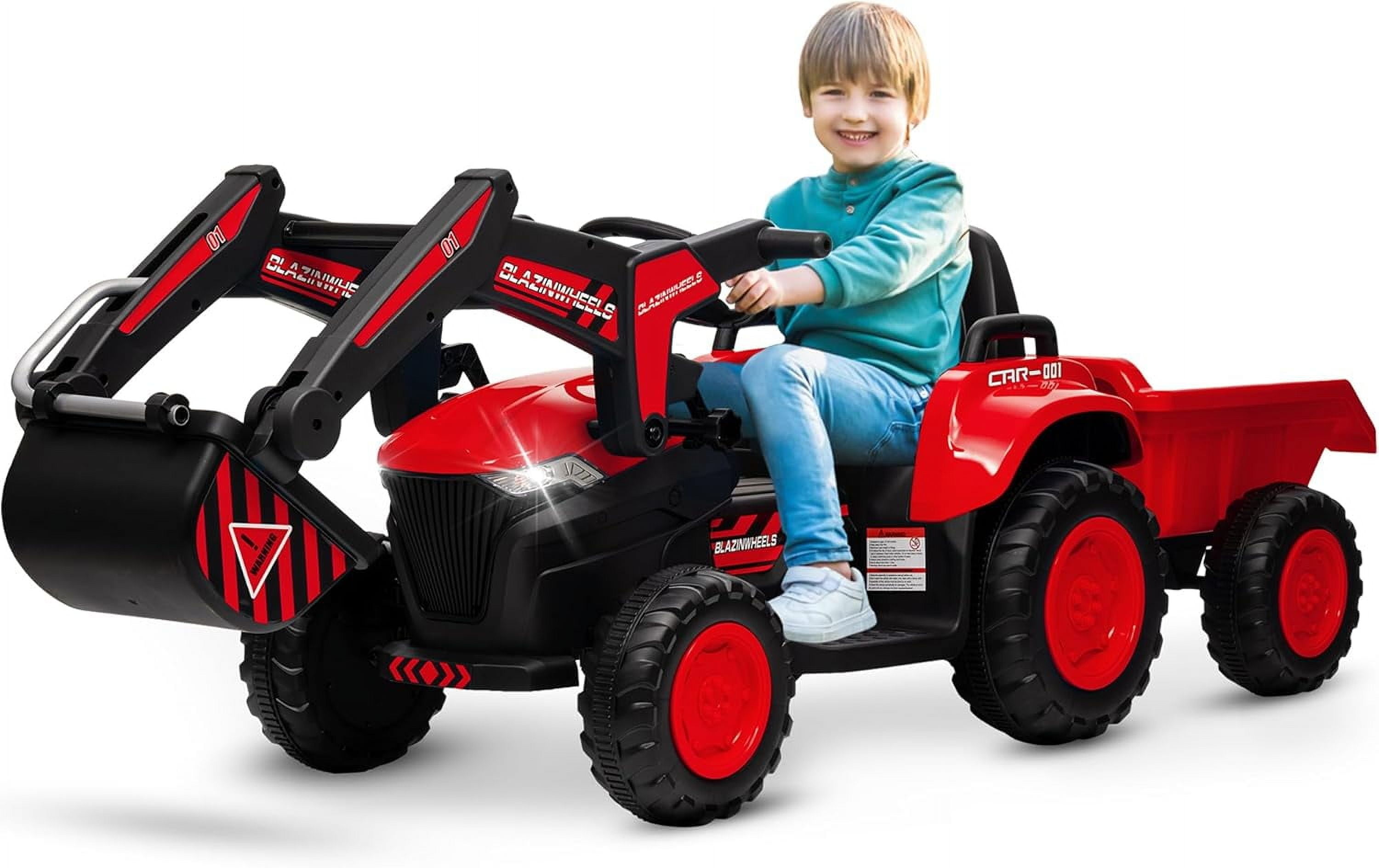 12V 3 in 1 Kids Ride on Excavator & Tractor with Detachable Trailer ...