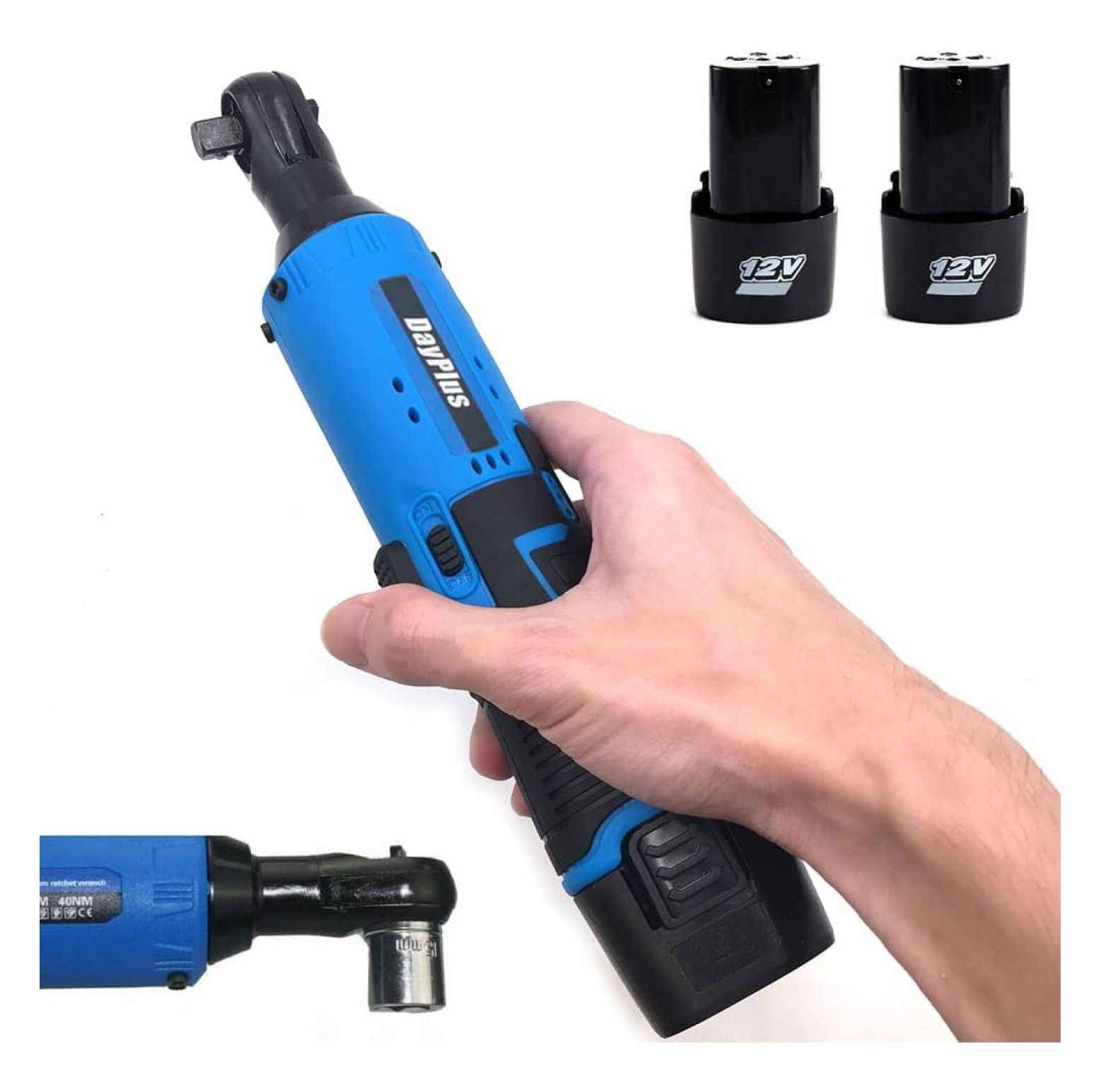 12V 3/8'' Cordless Electric Ratchet Wrench, 40N.m, 90° Right Angle ...