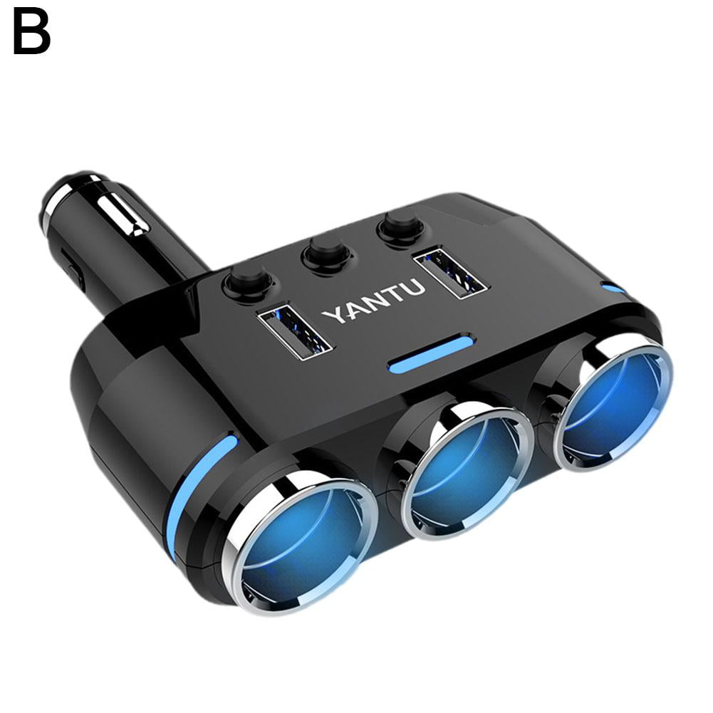 12V 3-Way Car Socket Splitter Plug Charger Adapter Car Cigar USB USB ...